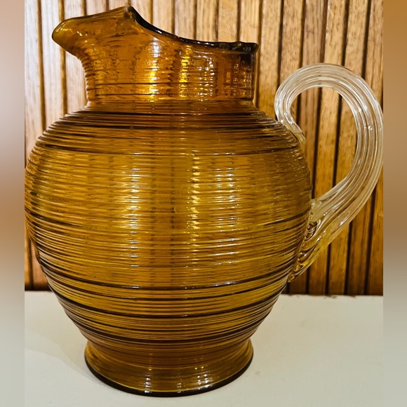 Kitchen | Vintage Amber Glass Ribbed Pitcher | Poshmark